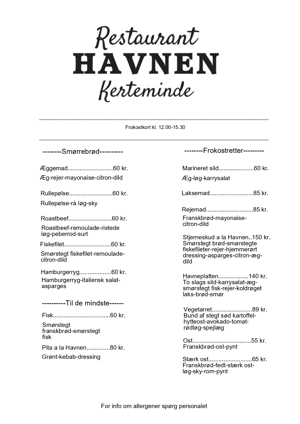 Menukort – Restaurant Havnen